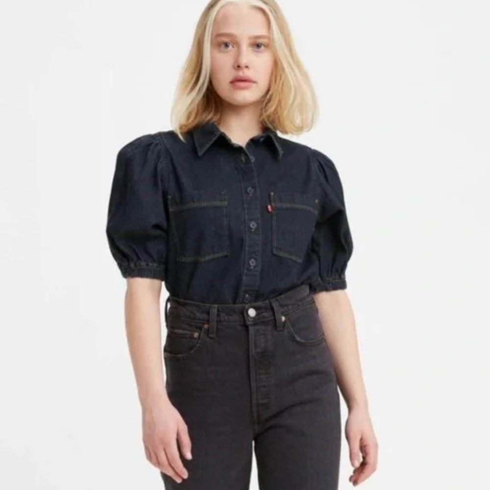 Levi’s Alice Puff Sleeve Denim Button Down Shirt Size… - Gem
